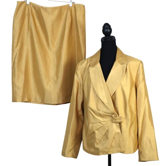 J. Rose | Jackets & Coats | J Rose Yellow Gold Satin Skirt Suit Women ...